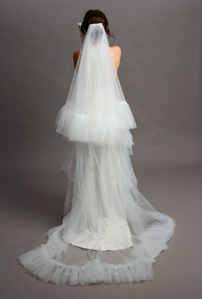 Cathedral Ruffled Wedding Veil by Velo Bianco